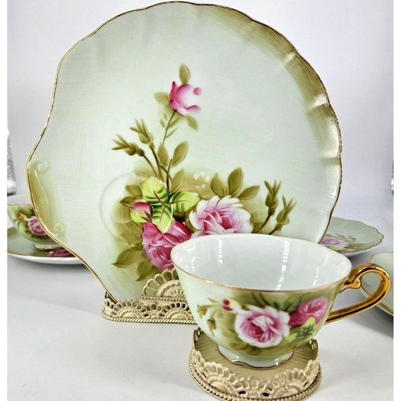 Lefton China | Dining | Vint Lefton Heritage Rose Green China Coffee ...